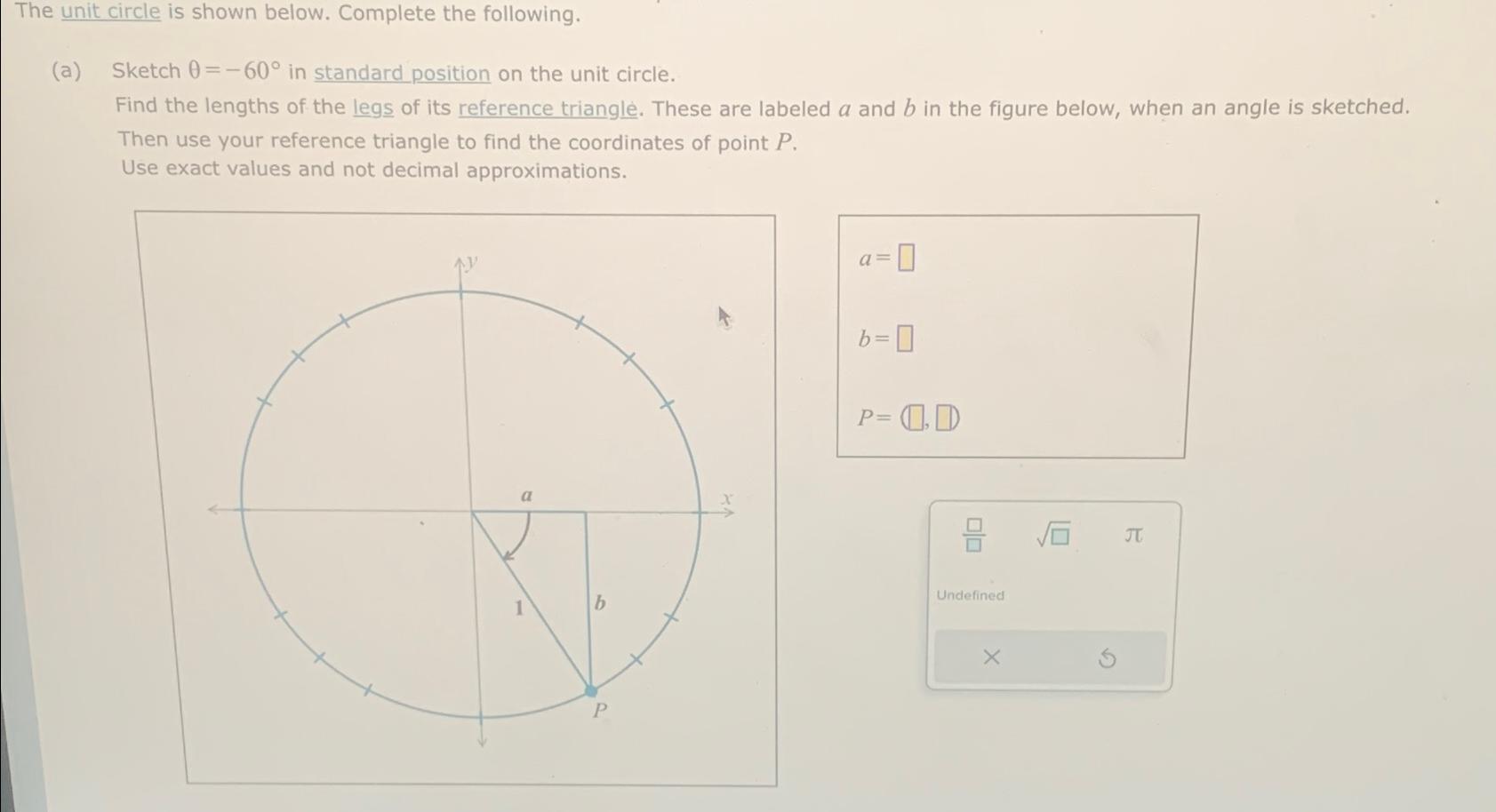 Solved The unit circle is shown below. Complete the | Chegg.com