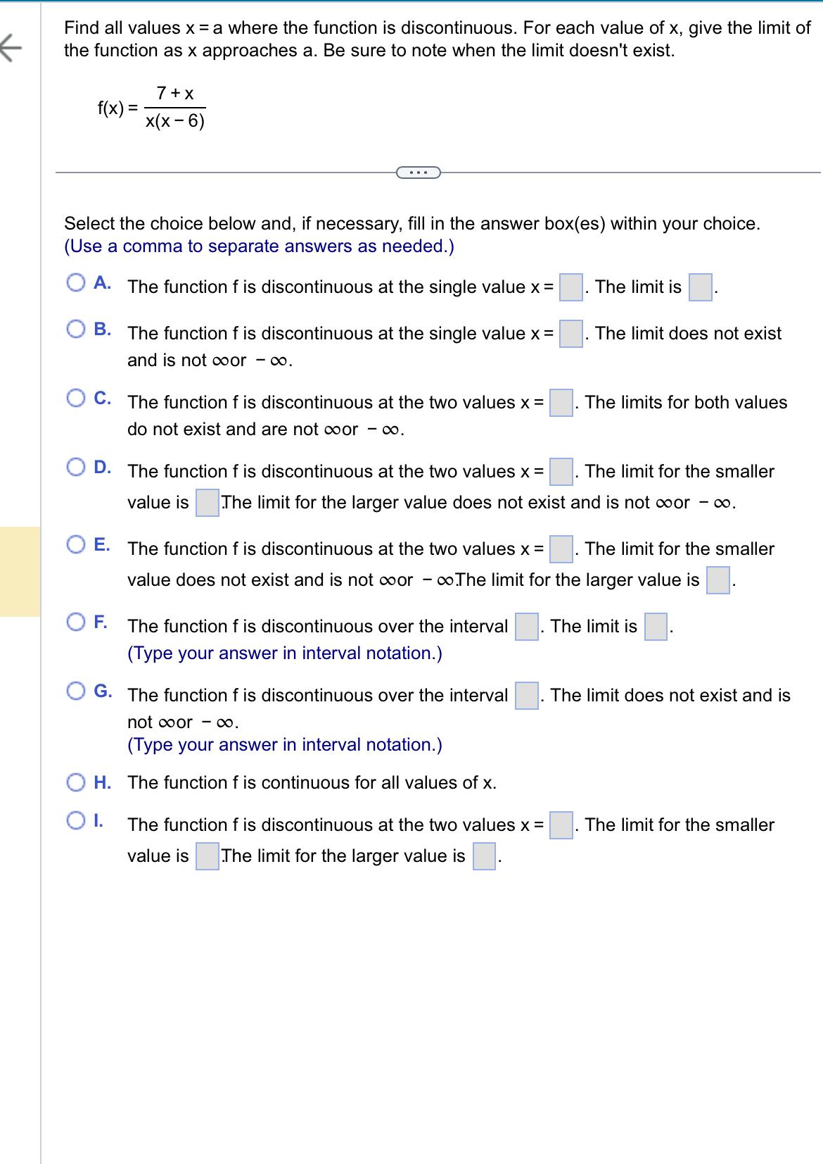 Solved Find all values x=a where the function is | Chegg.com