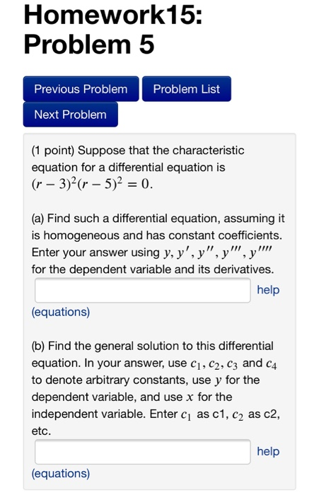 Solved Homework15 Problem 5 Previous Problem Problem List