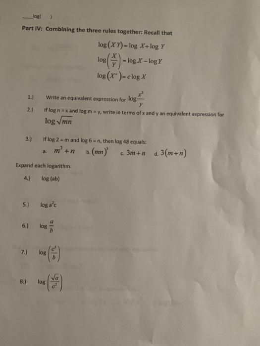 Solved log! 1 Part IV: Combining the three rules together: | Chegg.com