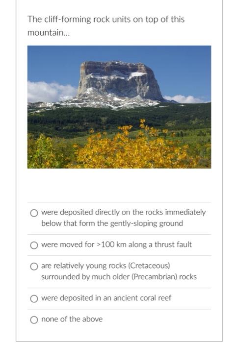 Solved The cliff-forming rock units on top of this | Chegg.com