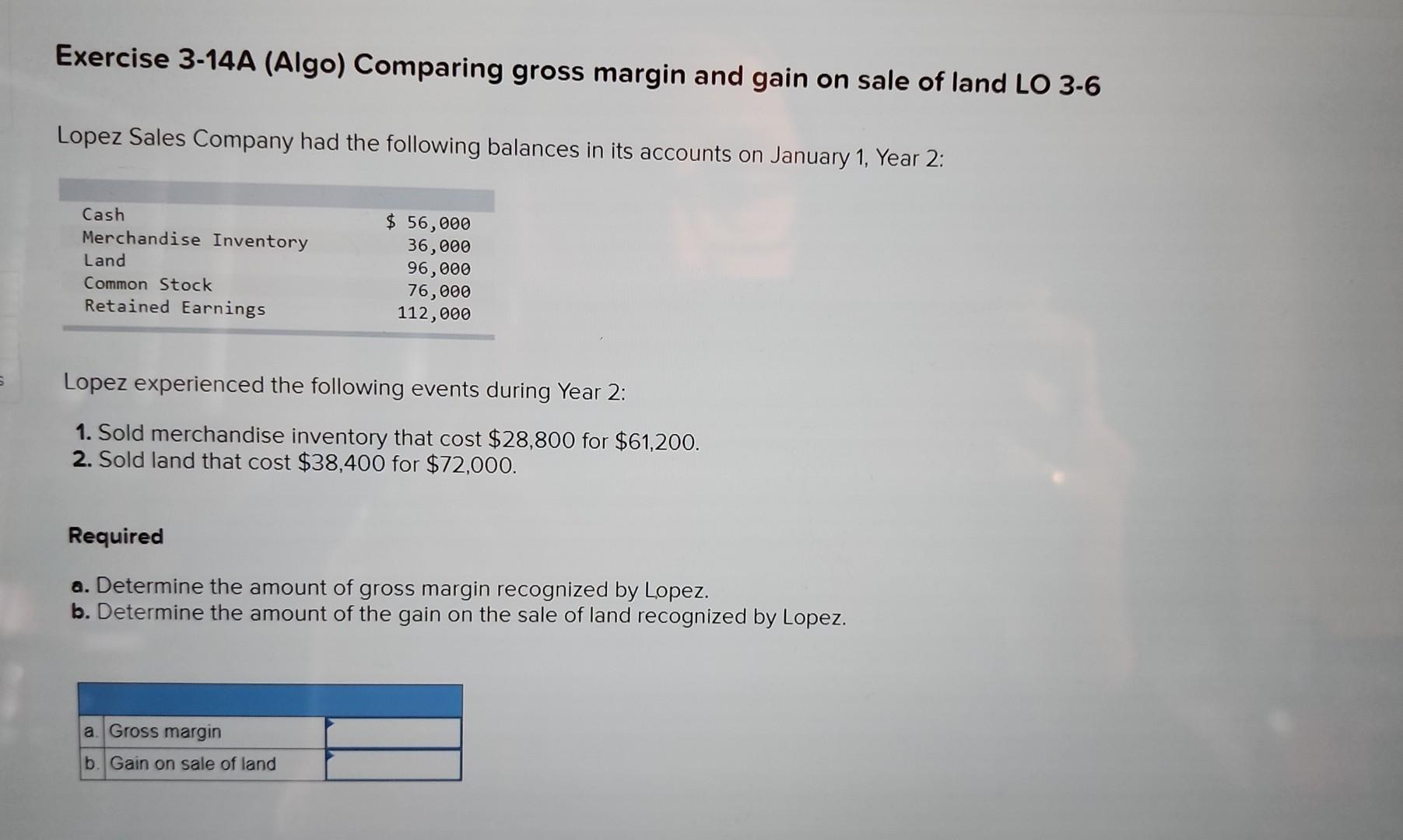 Solved Exercise 3-14A (Algo) Comparing gross margin and gain | Chegg.com