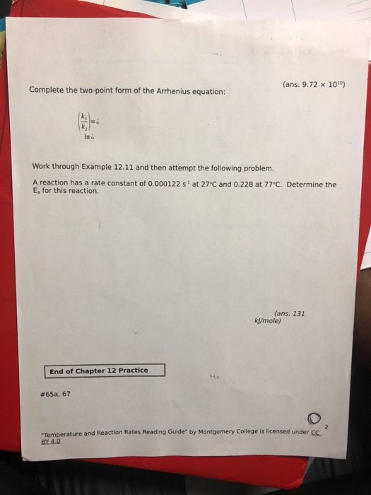 Solved Complete the two point form of the Arrhenius | Chegg.com
