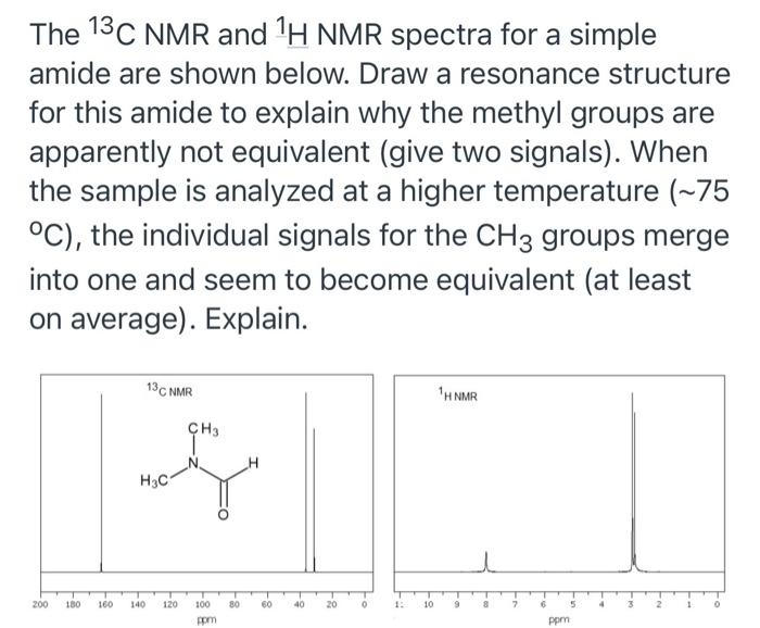 Solved The 13C NMR and ?H NMR spectra for a simple amide are | Chegg.com