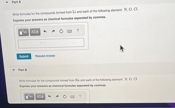 Solved Write formulas for the compounds formed from Li and | Chegg.com
