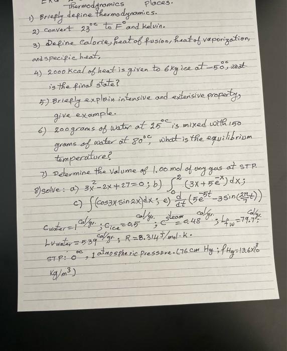 Solved OC Thermod gromics places. 1) Briefly define | Chegg.com