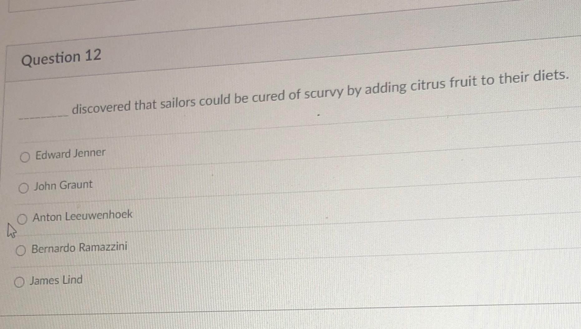 Solved Question 12discovered that sailors could be cured of | Chegg.com