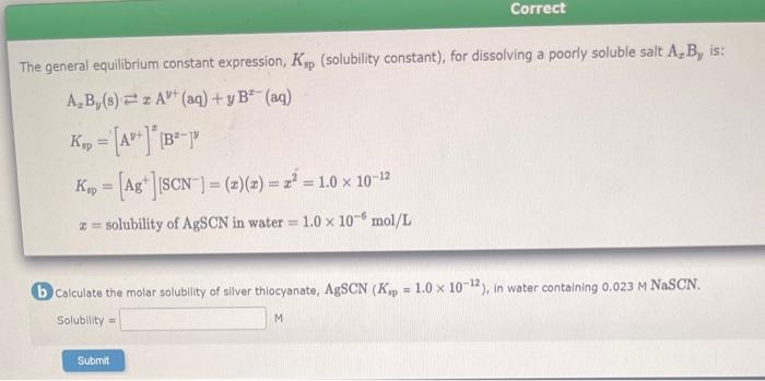Solved The general equilibrium constant expression, Ksp | Chegg.com