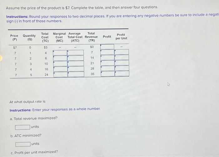 Solved Assume the price of the product is $7. Complete the | Chegg.com