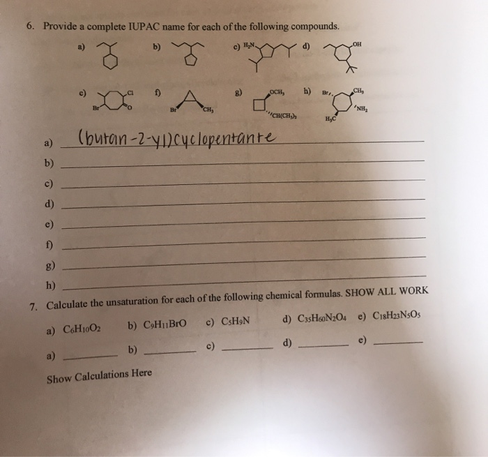 Solved Provide a complete IUPAC name for each of the | Chegg.com