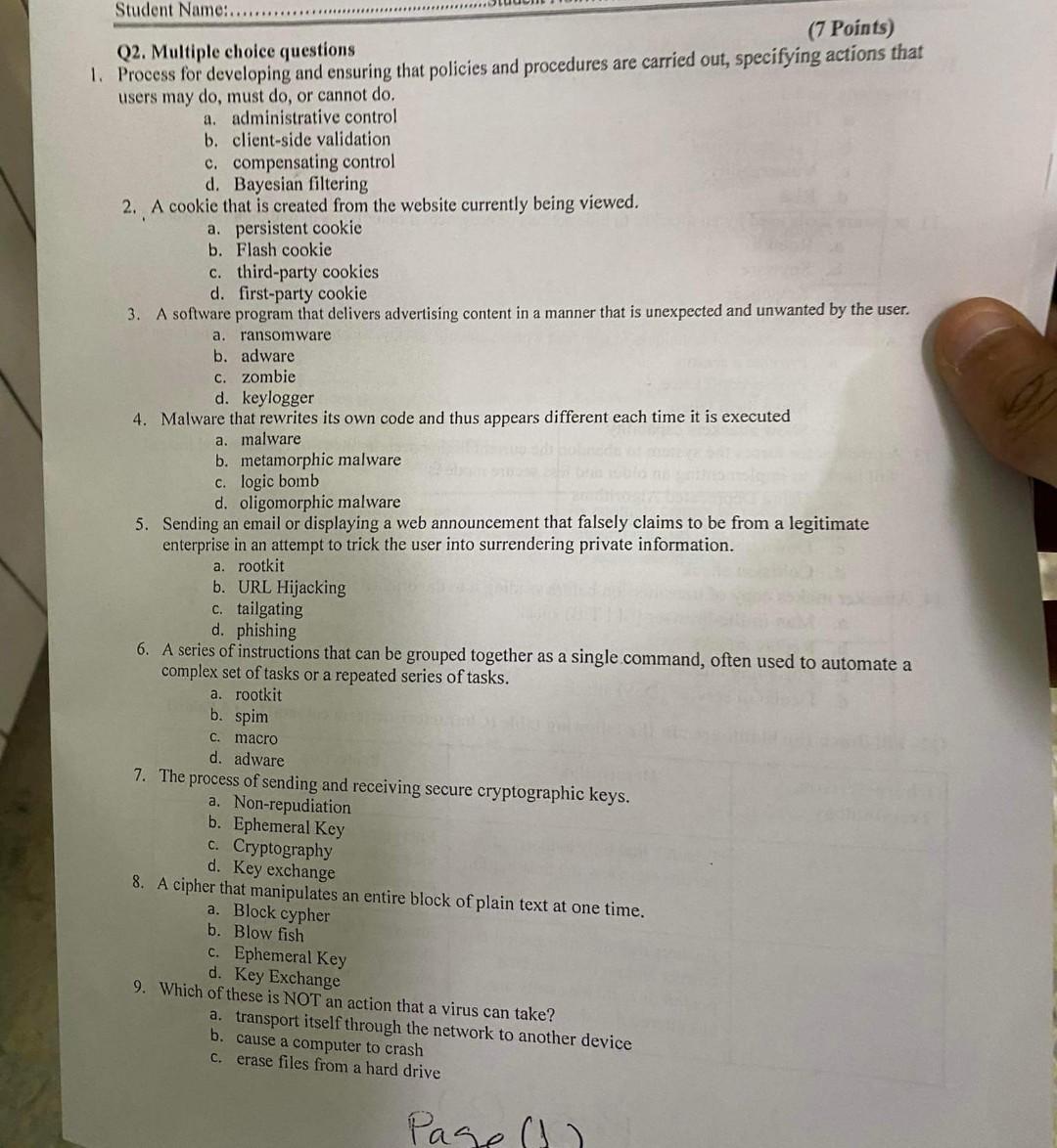 Solved Q2. Multiple choice questions 1. Process for | Chegg.com