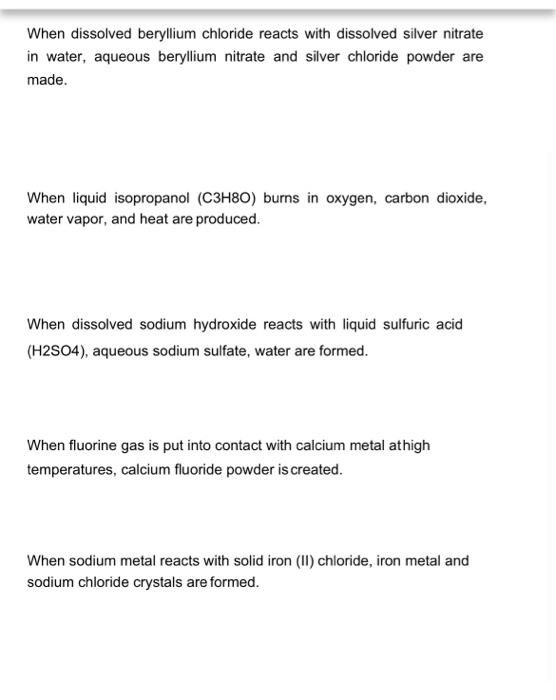 Solved When dissolved beryllium chloride reacts with | Chegg.com
