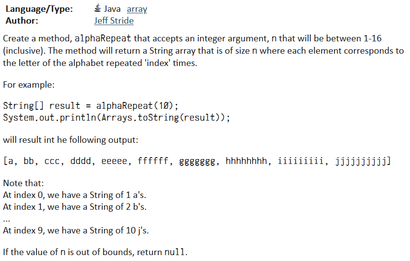 Create a method, alphaRepeat that accepts an integer | Chegg.com