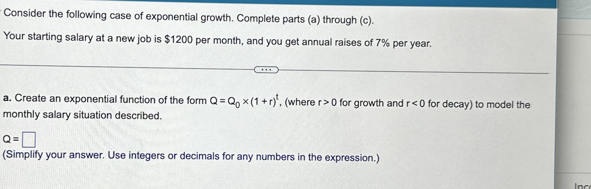 Solved Consider the following case of exponential growth. | Chegg.com
