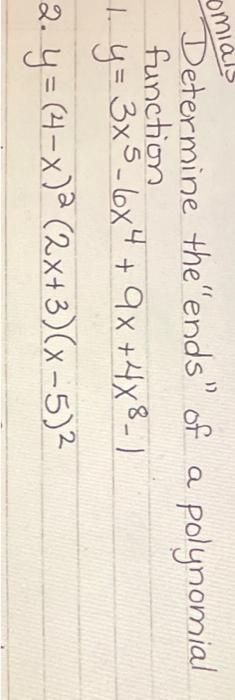 Solved Determine the "ends" of a polynomial function 1. | Chegg.com