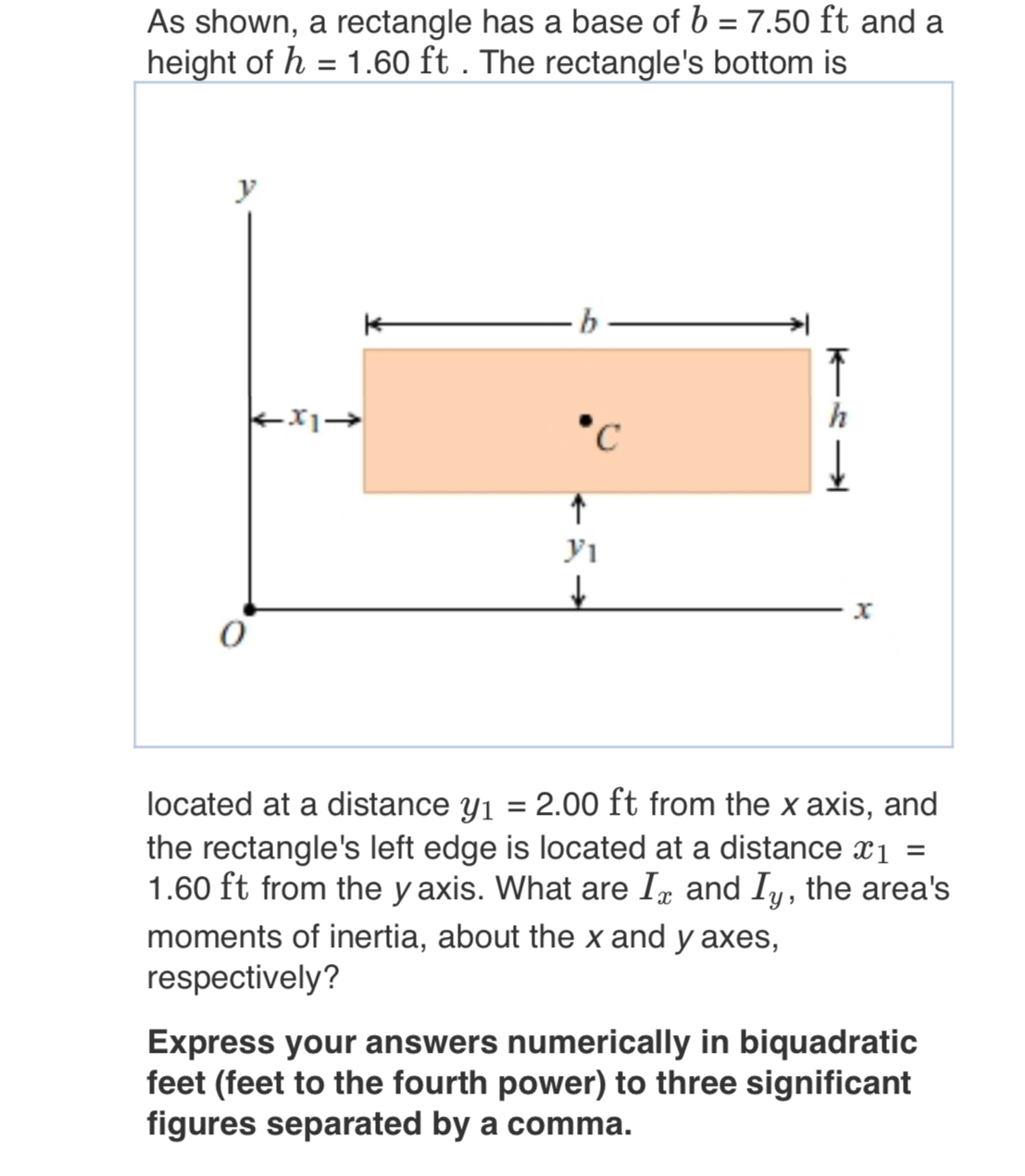 Solved As shown, a rectangle has a base of b=7.50ft ﻿and a | Chegg.com