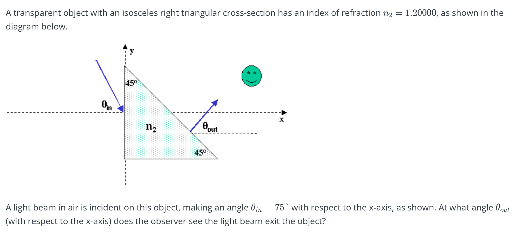 Solved A transparent object with an ﻿isosceles right | Chegg.com