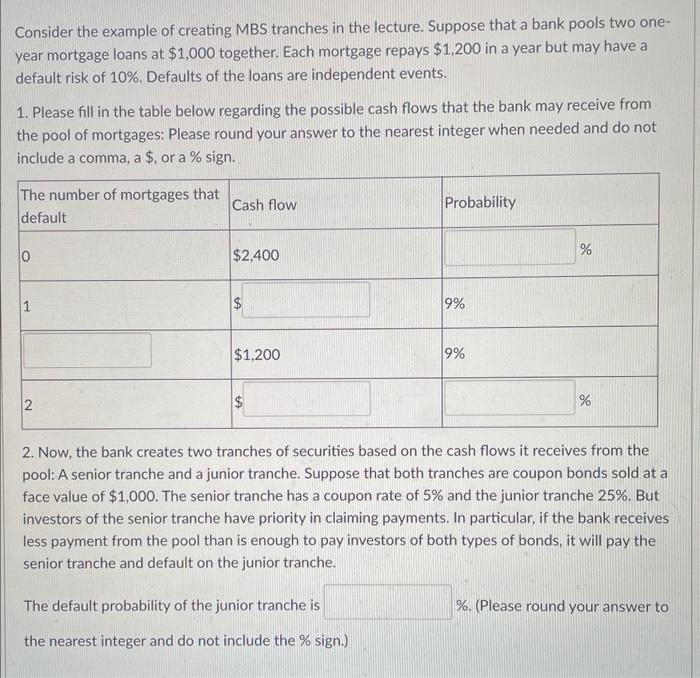 Solved Consider the example of creating MBS tranches in the | Chegg.com