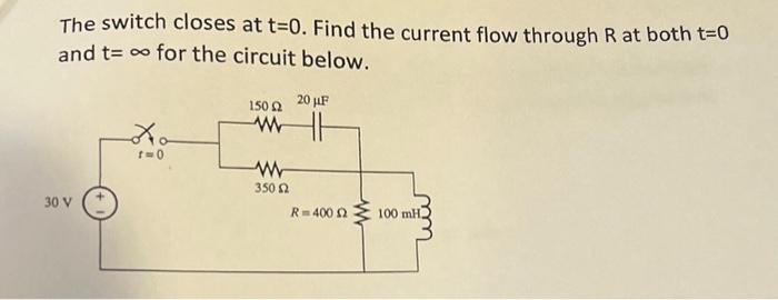 Solved The switch closes at t=0. Find the current flow | Chegg.com