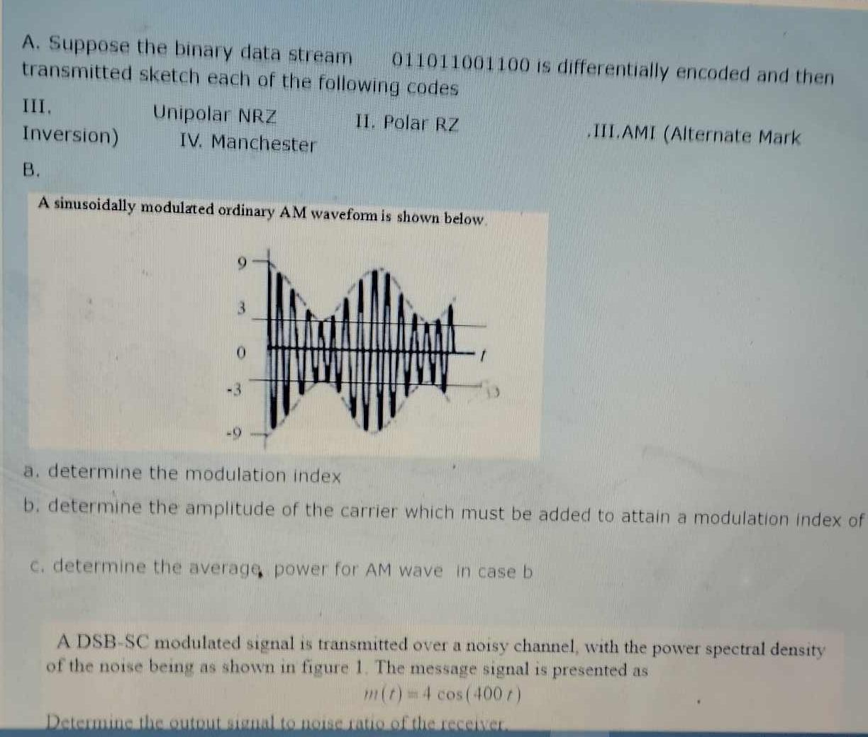Solved A. ﻿Suppose the binary data stream 011011001100 ﻿is | Chegg.com