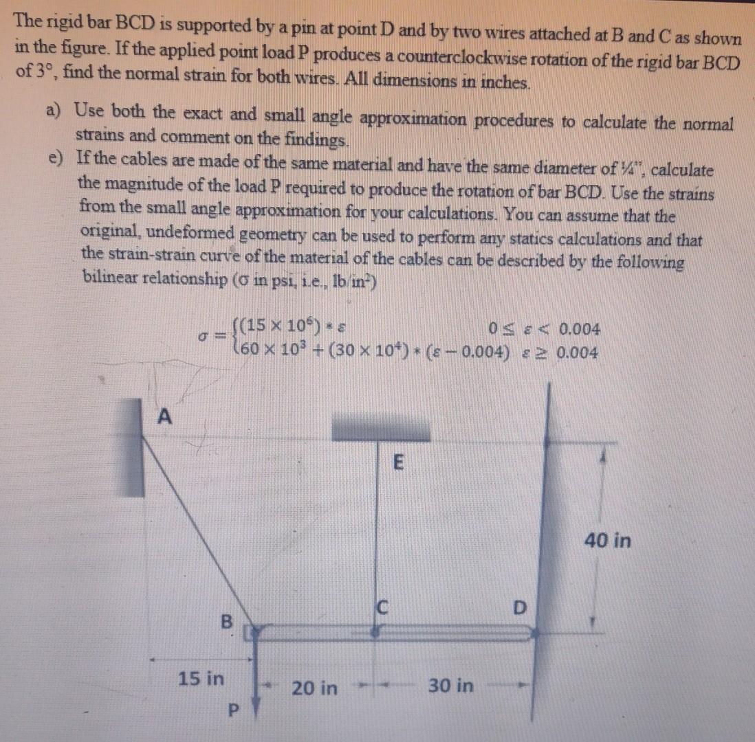 Solved The Rigid Bar Bcd Is Supported By A Pin At Point D