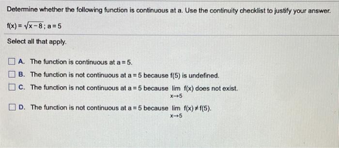Solved Determine the intervals of continuity for the | Chegg.com