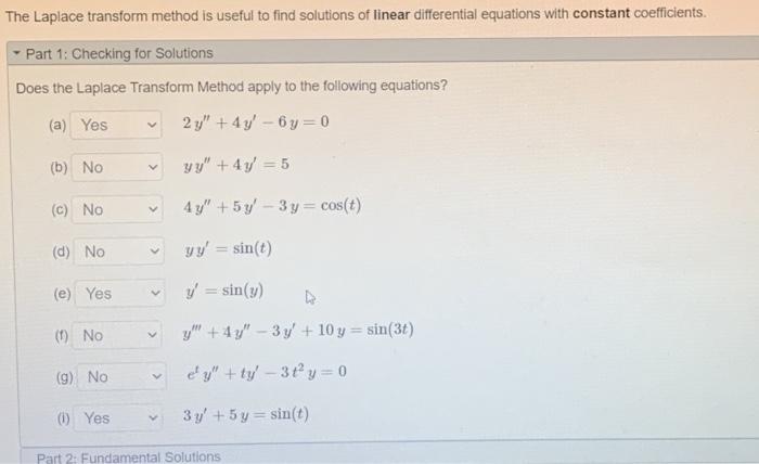 Solved The Laplace transform method is useful to find | Chegg.com