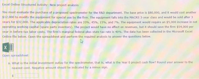 Solved Excel Online Structured Activity: New project | Chegg.com