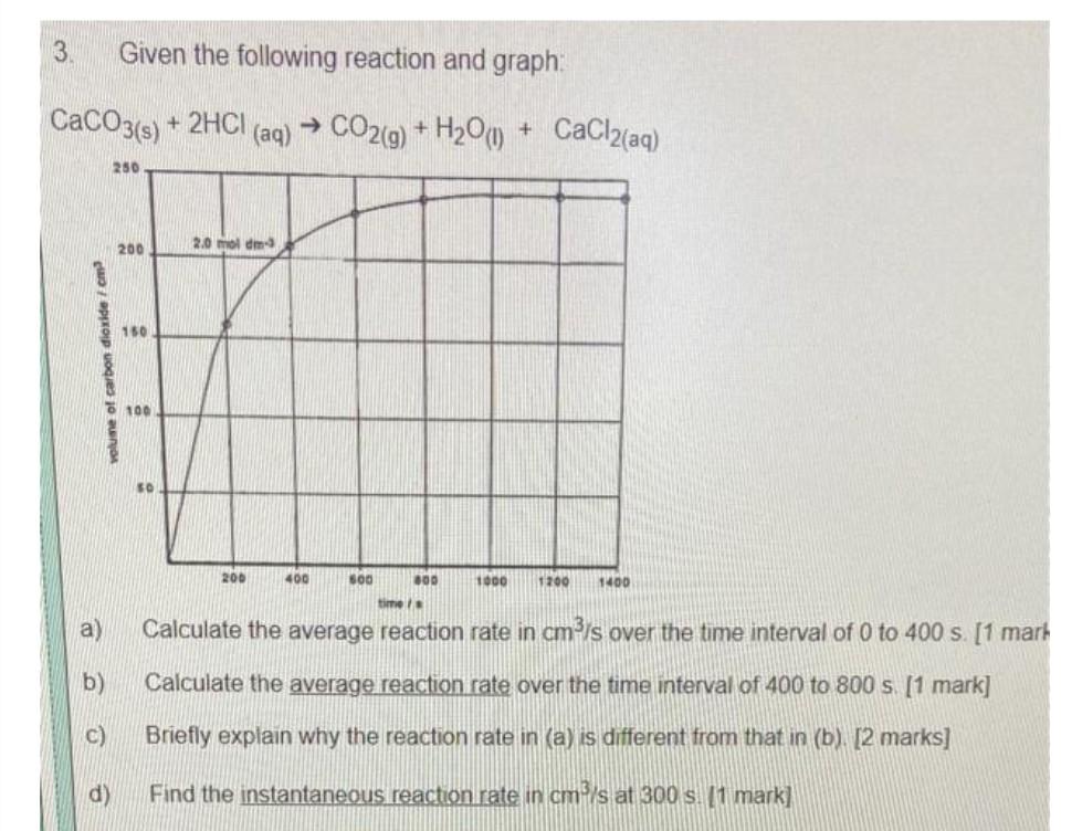 Solved 3 Given the following reaction and graph: CaCO3(s) + | Chegg.com