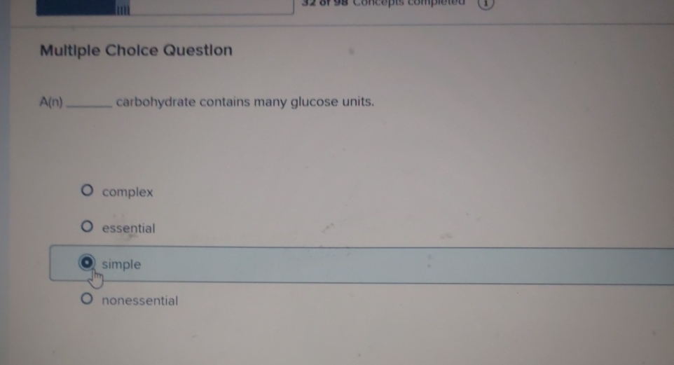 Solved Multiple Cholce QuestlonA(n ﻿carbohydrate contains | Chegg.com