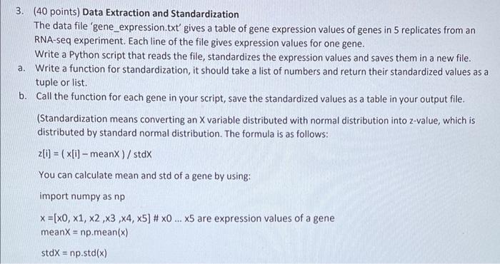 Solved 3. (40 points) Data Extraction and Standardization | Chegg.com