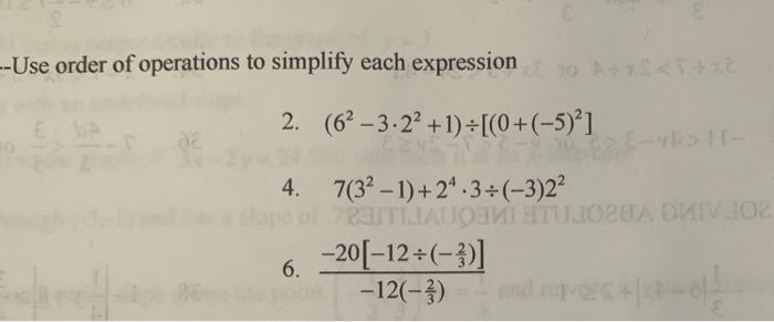 Solved --Use order of operations to simplify each expression | Chegg.com