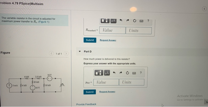Solved Problem 4.79 PSpice Multisim The variable resistor in | Chegg.com