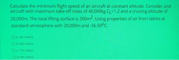 Solved Calculate the minimum flight speed of an aircraft at | Chegg.com