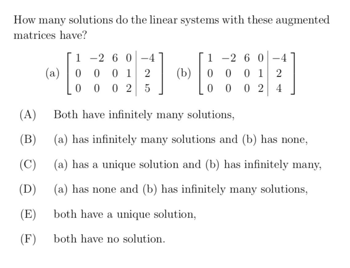 Solved How many solutions do the linear systems with these | Chegg.com