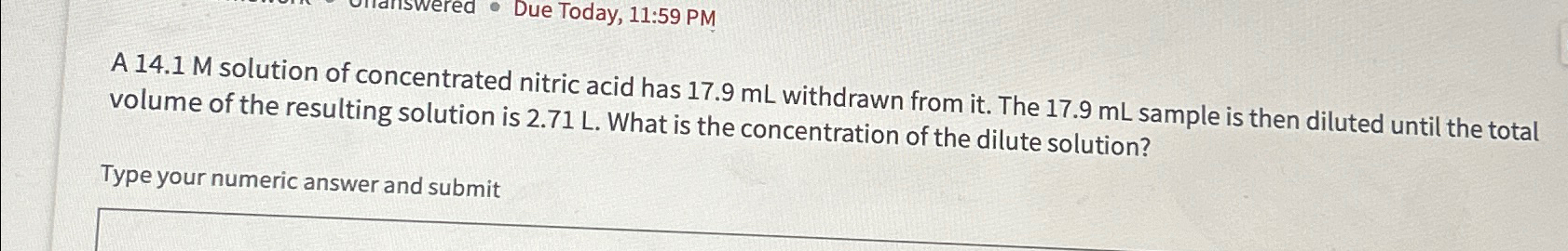 Solved A 14.1 ﻿M solution of concentrated nitric acid has | Chegg.com