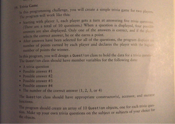 Solved Implement Programming Challenge 19 The Trivia 