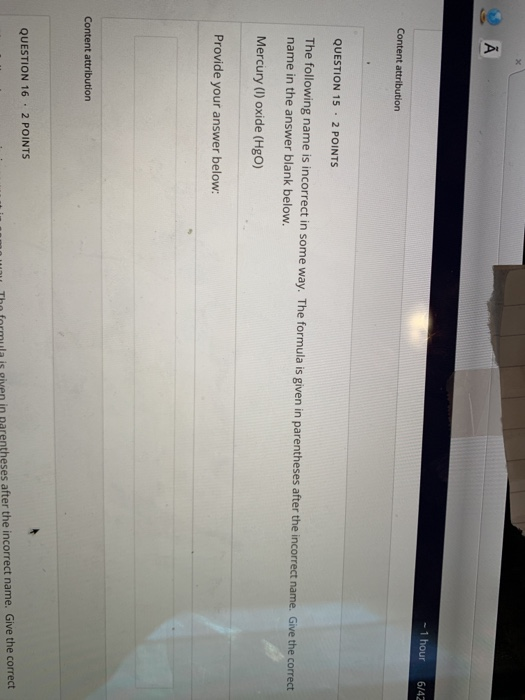 Solved Ã - 1 hour 6/42 Content attribution QUESTION 15. 2 | Chegg.com