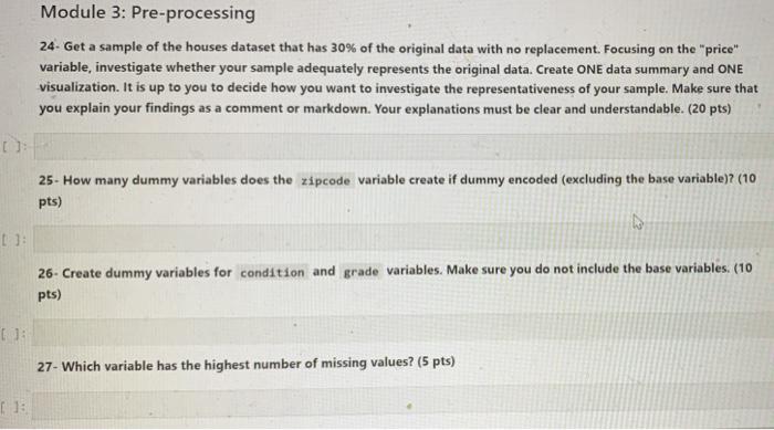 Module 3: Pre-processing 24- Get a sample of the | Chegg.com