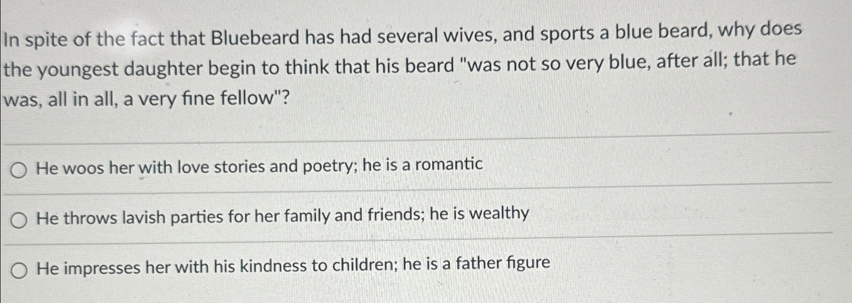 Solved In spite of the fact that Bluebeard has had several | Chegg.com