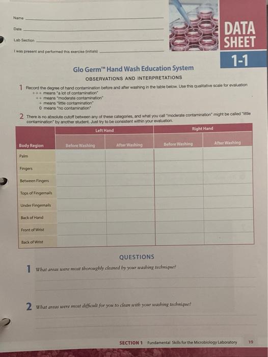 Solved Name Date Lab Section DATA SHEET 1-1 I was present | Chegg.com