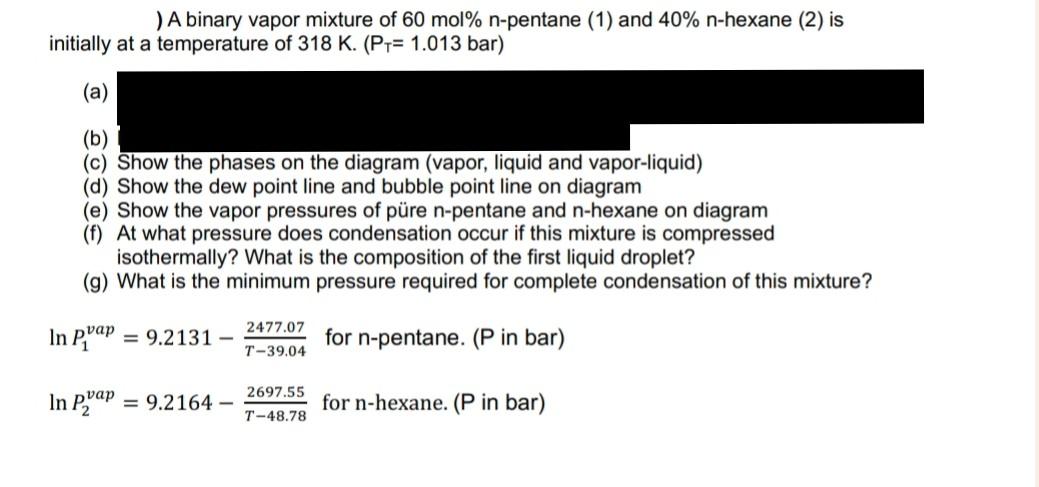 Solved ) A binary vapor mixture of 60 mol\% n-pentane (1) | Chegg.com