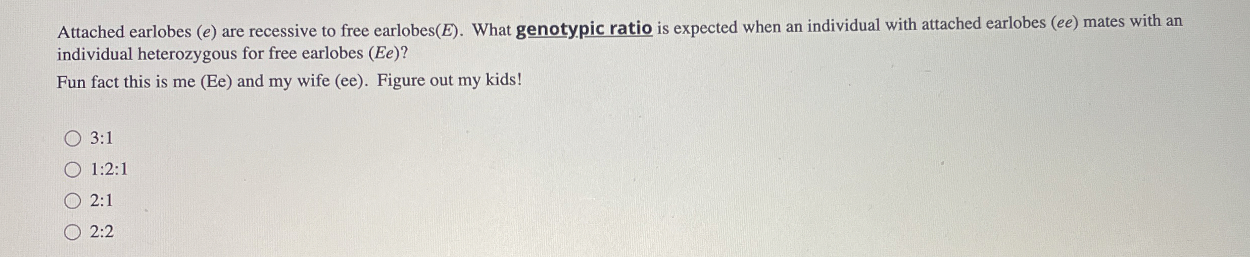 Solved Attached earlobes (e) ﻿are recessive to free earlobes | Chegg.com