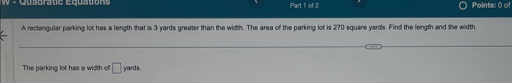 Solved Part 1 ﻿of 2Points: 0 ﻿ofA rectangular parking lot | Chegg.com