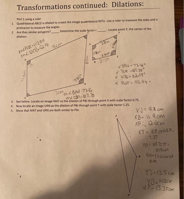 Solved Transformations continued: Dilations: Part 1 using a | Chegg.com