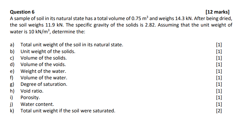 Solved Question 6[12 ﻿marks]A sample of soil in its natural | Chegg.com