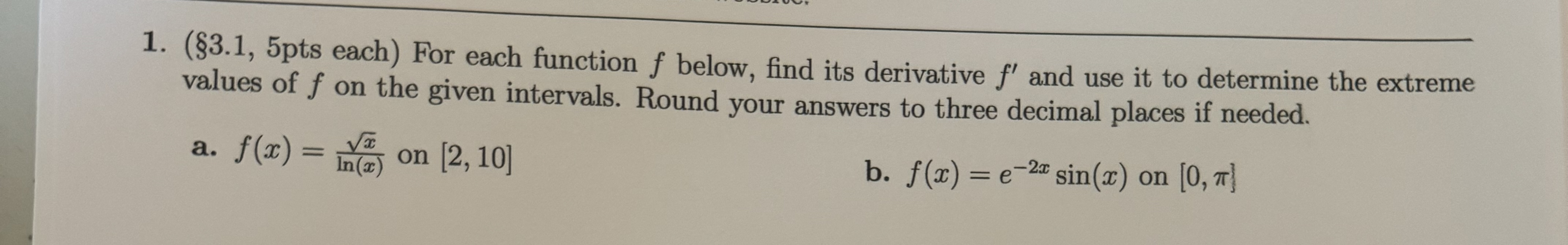 Solved ( §3.1,5 ﻿pts each) ﻿For each function f ﻿below, find | Chegg.com