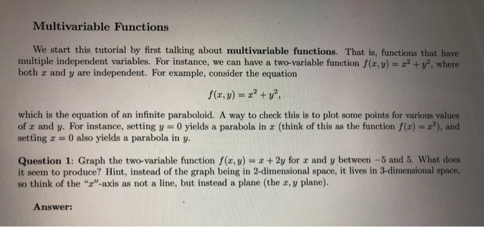Solved Multivariable Functions We start this tutorial by | Chegg.com
