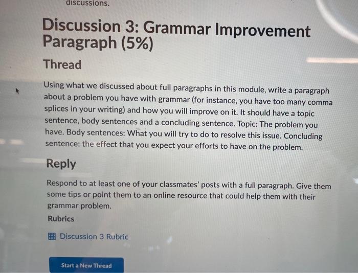 Discussion 3: Grammar Improvement Paragraph (5\%) | Chegg.com