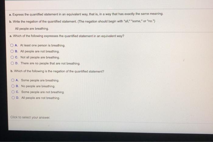Solved a. Express the quantified statement in an equivalent | Chegg.com